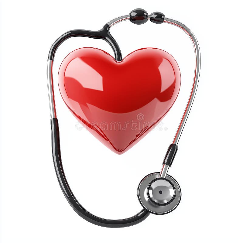 Red Heart with Stethoscope Isolated on White Background. 3d Render ...