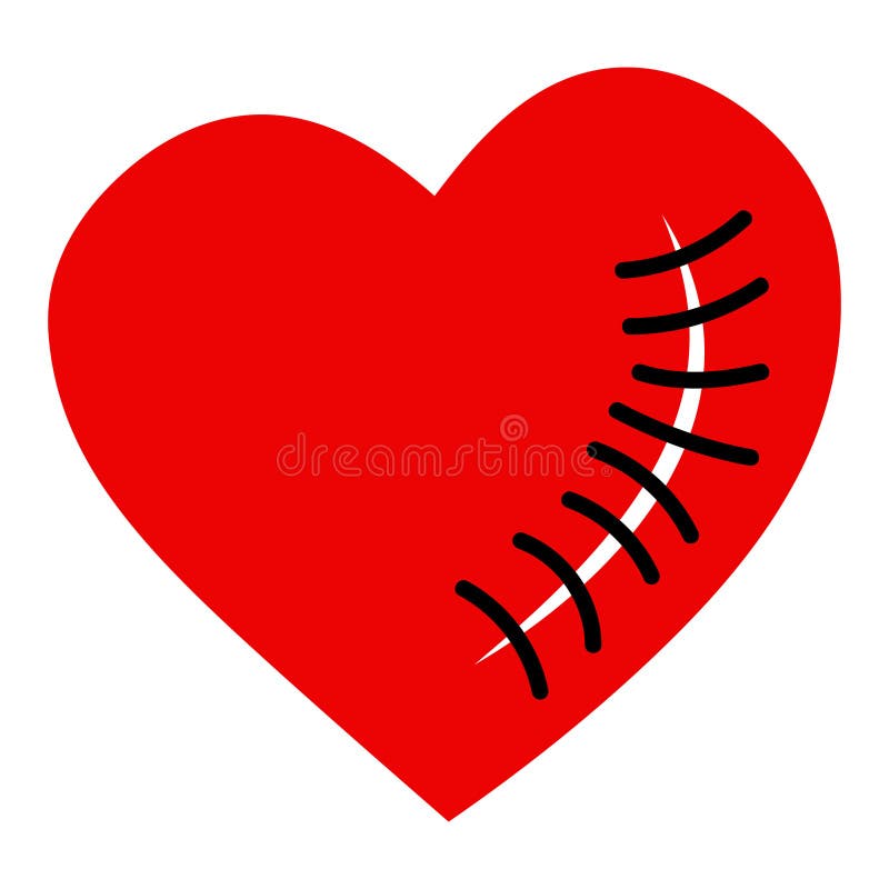 Red Heart with Stitches, Symbol of Healing and Recovery Stock Vector ...