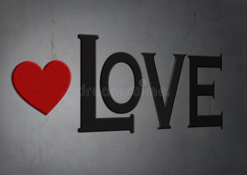 Red Heart of Stone on Concrete Texture Background with Word Love Stock ...