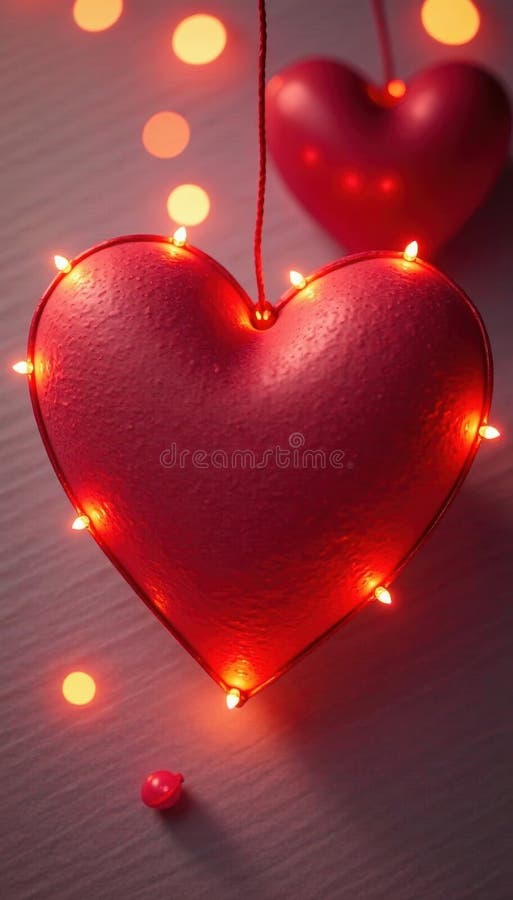 Red Heart with String Lights, Invitation Mockup, Abstract, Pattern ...