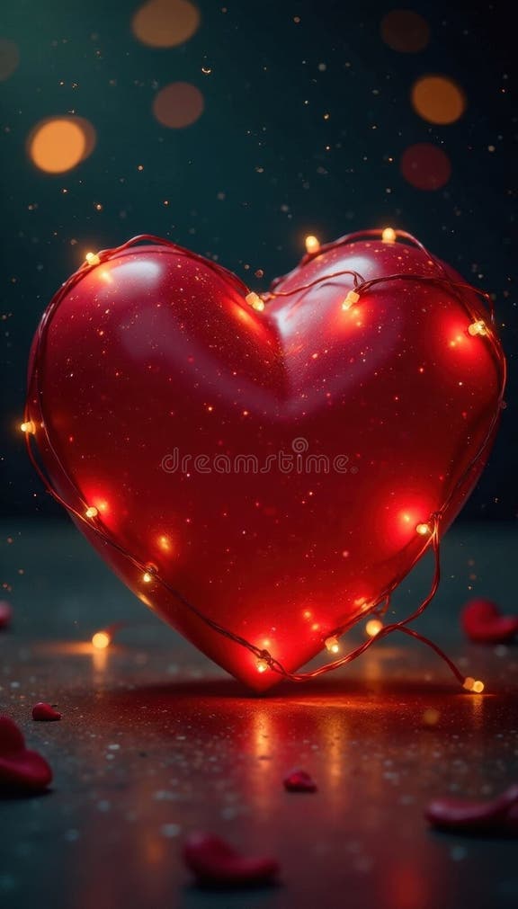 Red Heart with String Lights, Invitation Mockup, Romantic, Lights ...