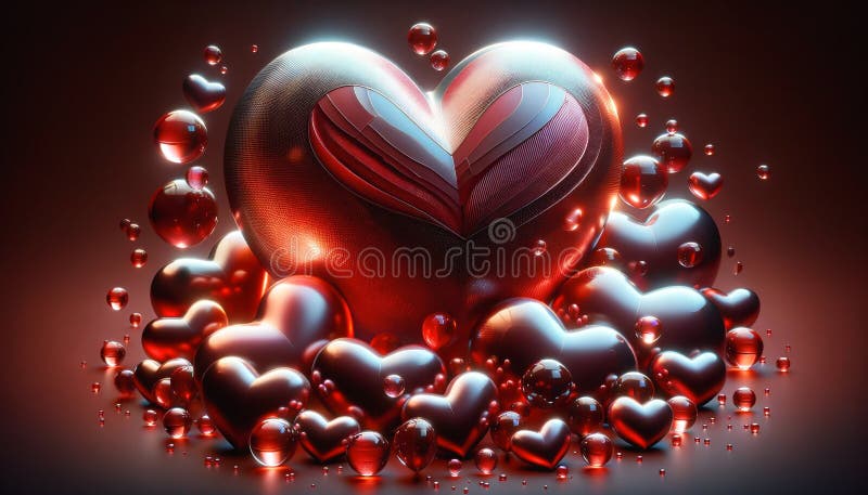 A Red Heart Surrounded by Multiple Hearts on a Red Table Stock Image ...