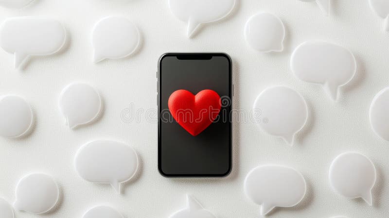 Red Heart Symbol Displayed on a Smartphone Screen Surrounded by Speech ...