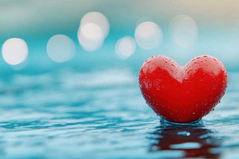 Red Heart Symbol Floating Calmly on Water Surface, Love Concept Stock ...