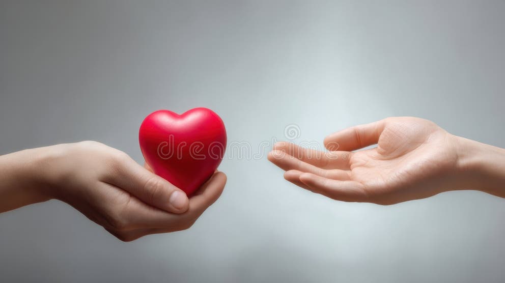 The Red Heart Symbolizing Love Shared between Two Hands in Connection ...