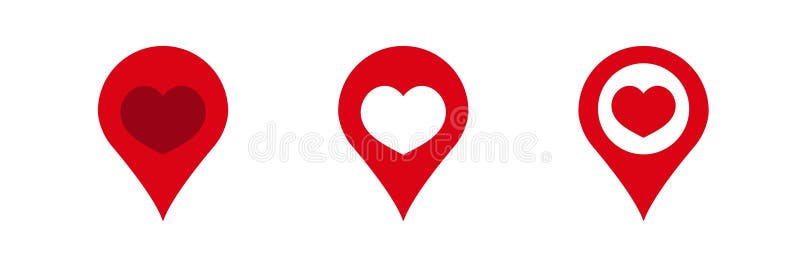 Red Heart Symbols Inside Location Pins for Maps and Navigation ...