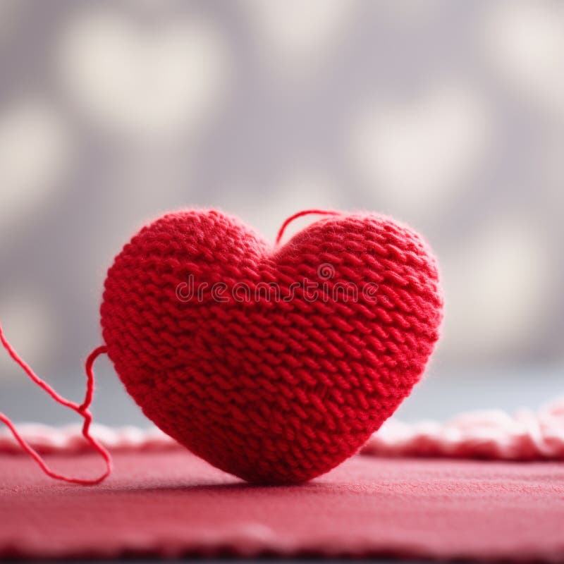A Red Heart on a Table with a Red Yarn, AI Stock Image - Image of ...
