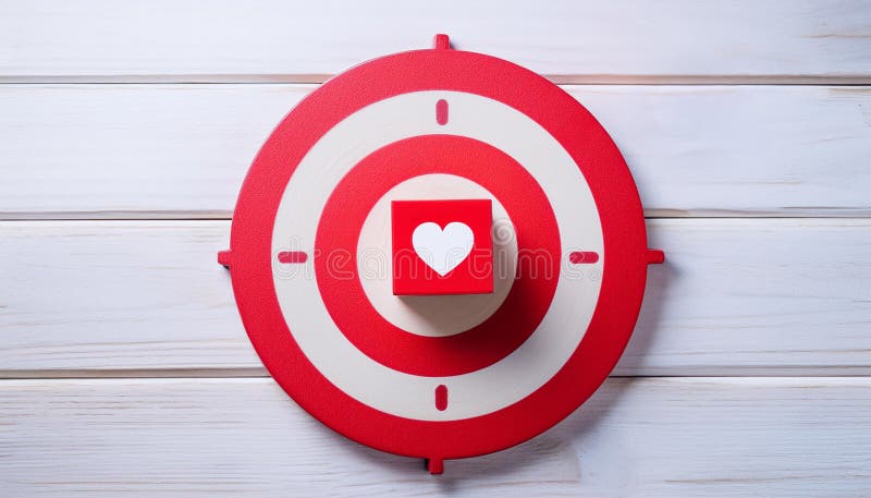 Red Heart Target on Wooden Background Stock Illustration - Illustration ...
