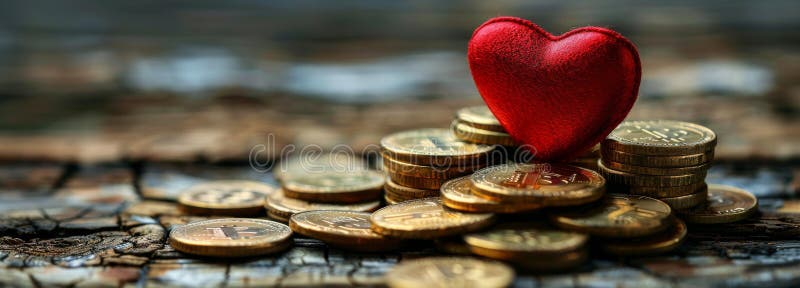 Red Heart on Top of Coin Pile Stock Photo - Image of stack, currency ...