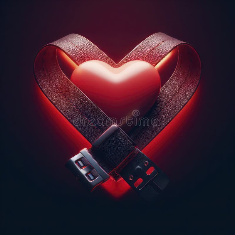 The Red Heart Under Safety Belt on Solid Background. Ai Generative ...