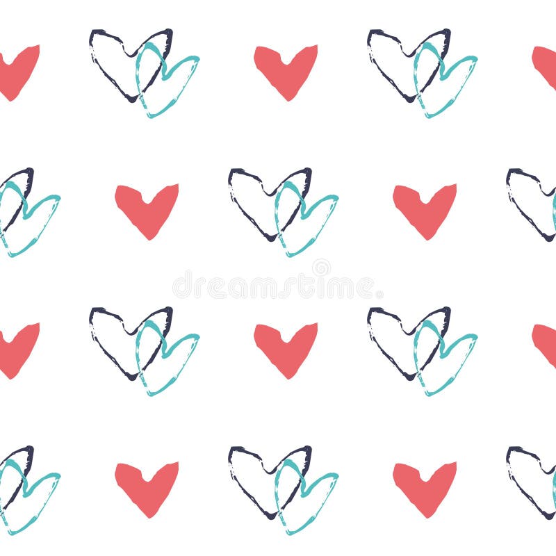 Red Heart Vector Seamless Pattern with Hand Draw Heart Stock ...