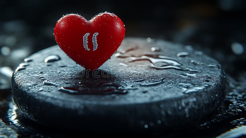 Red Heart on Wet Stone Shows Pause Symbol Stock Illustration ...