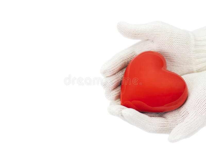 Red Heart in White Warm Wool Gloves Isolated on White Stock Image ...