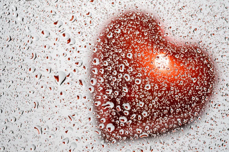 Red Heart through the Window Rain and Tears Sad Valentines Day Macro ...
