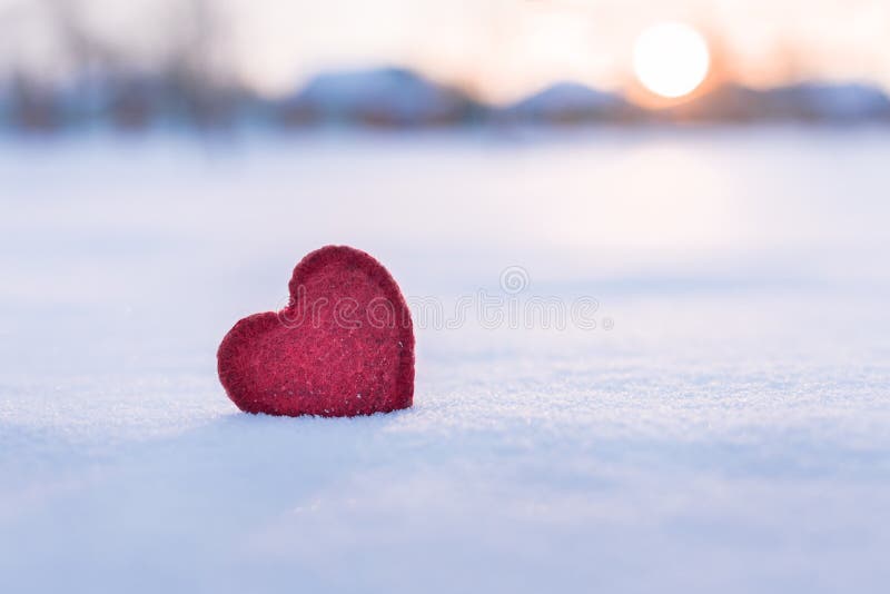 Red Heart in Winter on Snow at Sunset, I Love Winter Concept Stock ...
