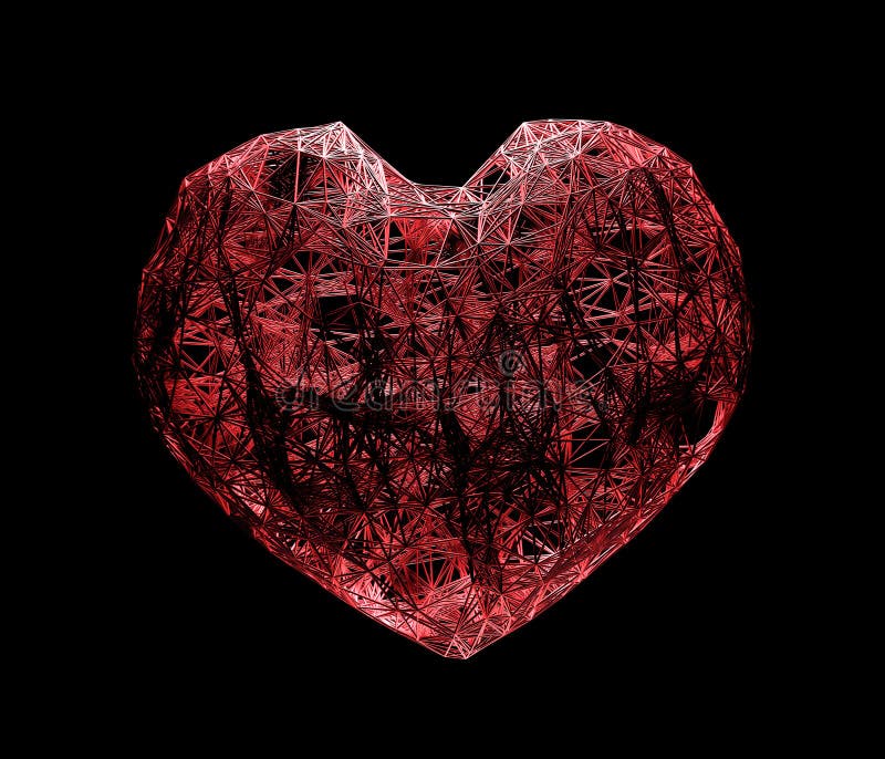 Red Heart Wire, Plexus Lattice, Three-dimensional Realistic on Black ...