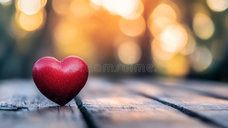 Red Heart on Wooden Surface, Golden Hour Stock Photo - Image of care ...