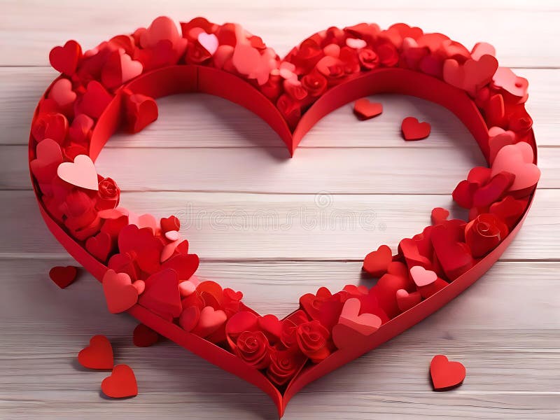 Red Heart on a Wooden Table Ai Generated Stock Illustration ...