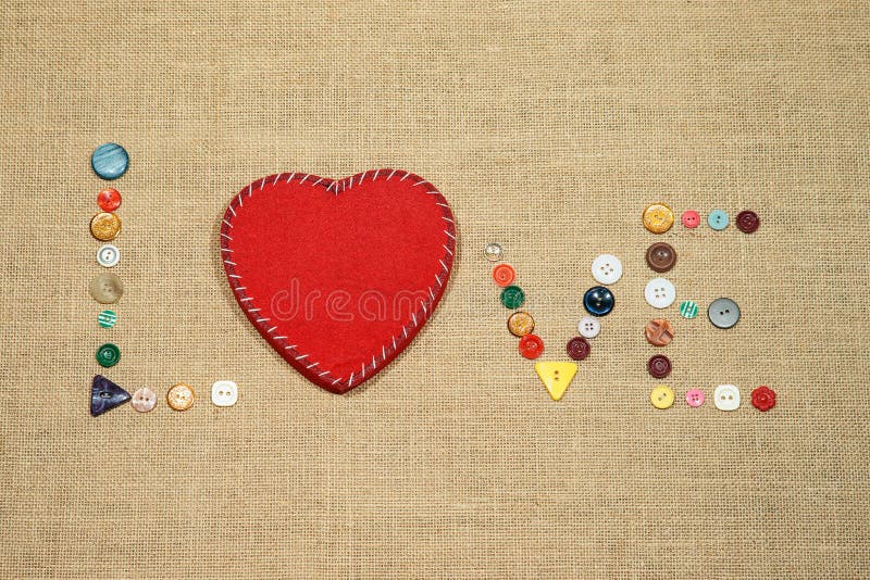 Red Heart and Word Love Writing with Sewing Buttons Stock Photo - Image ...