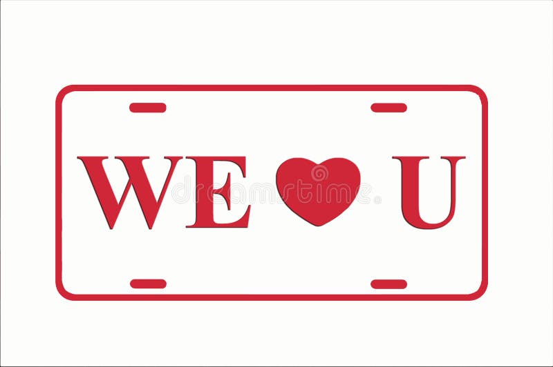 Red we Heart You License Plate Stock Illustration - Illustration of ...