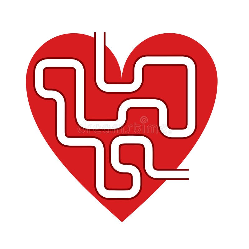 Red Hearth Shape with Simple Labyrinth Path Stock Vector - Illustration ...