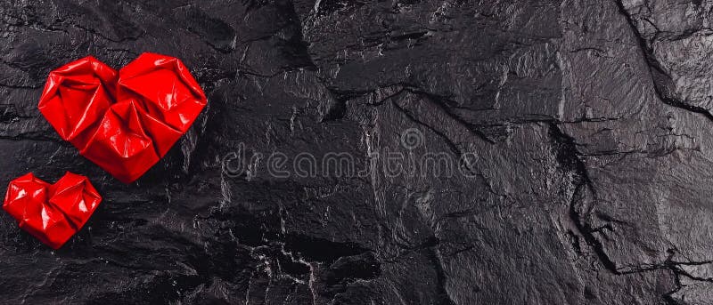 Red Hearts Atop White Paper Over Black Rock Stock Illustration ...
