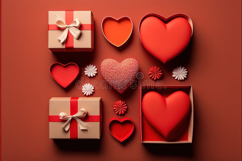 Red Hearts Background Paper Cut Romantic Concept. Generative AI Stock ...