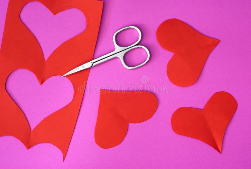 Red Hearts Cut Out with Metal Scissors Stock Image - Image of holiday ...
