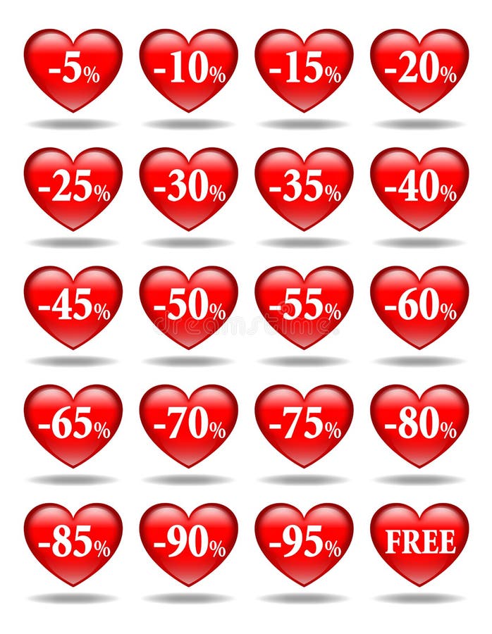 Red Hearts Discount Rate Icons Stock Vector - Illustration of sign ...