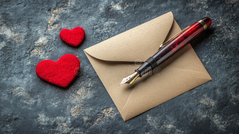 Red Hearts Envelope Pen Romantic Message Writing Stock Illustration ...