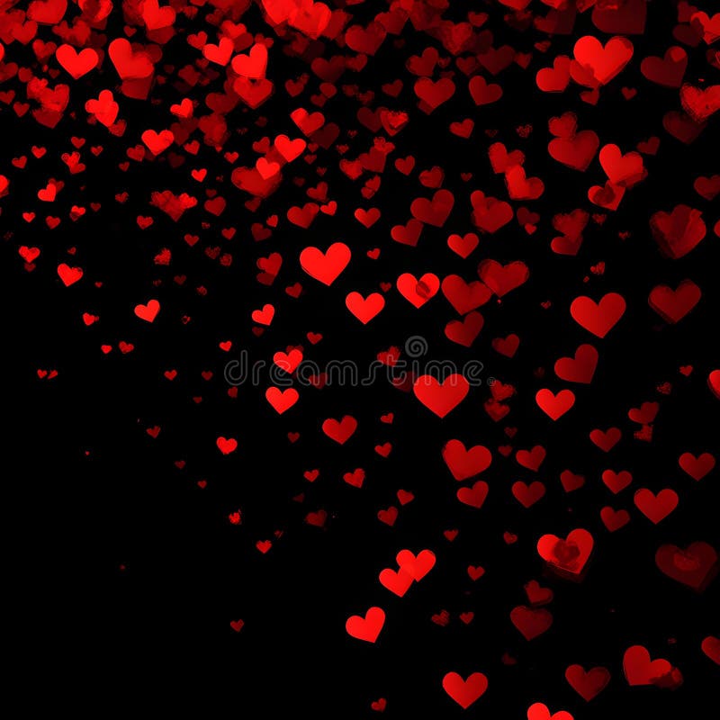 Red Hearts Falling Gracefully on a Black Background Symbolizing Love ...