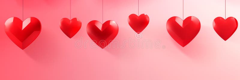 Red Hearts on Gradient Background Banner. Valentine S Day. Panoramic ...