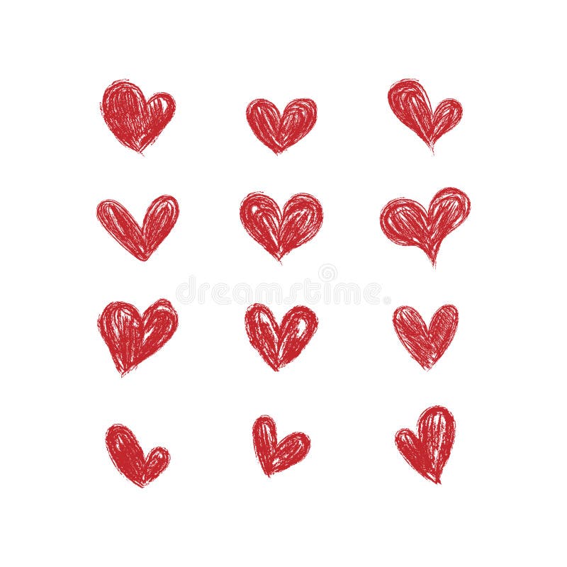 Red Hearts of Hand-drawn. Cartoon Style. Collection of Red Hearts ...