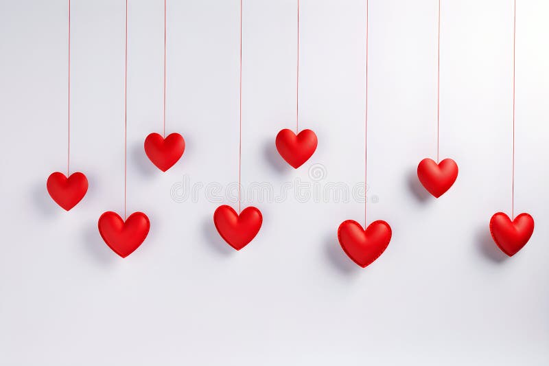 Red Hearts Hanging on Ropes Stock Illustration - Illustration of ...