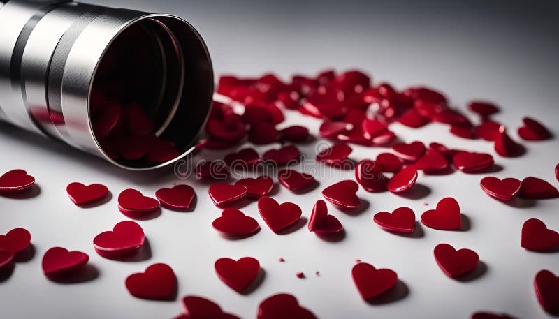 Red Hearts Overflowing from a Metallic Container Stock Photo - Image of ...