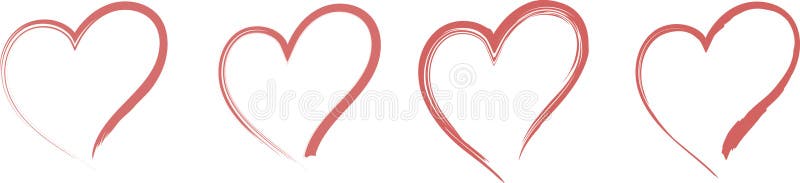 4 Red Hearts Painted with a Brush on a White Background Stock Vector ...