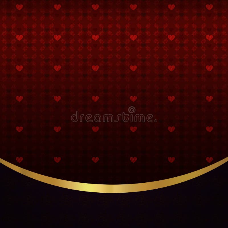 Red Hearts Pattern and Gold Ribbon Stock Illustration - Illustration of ...