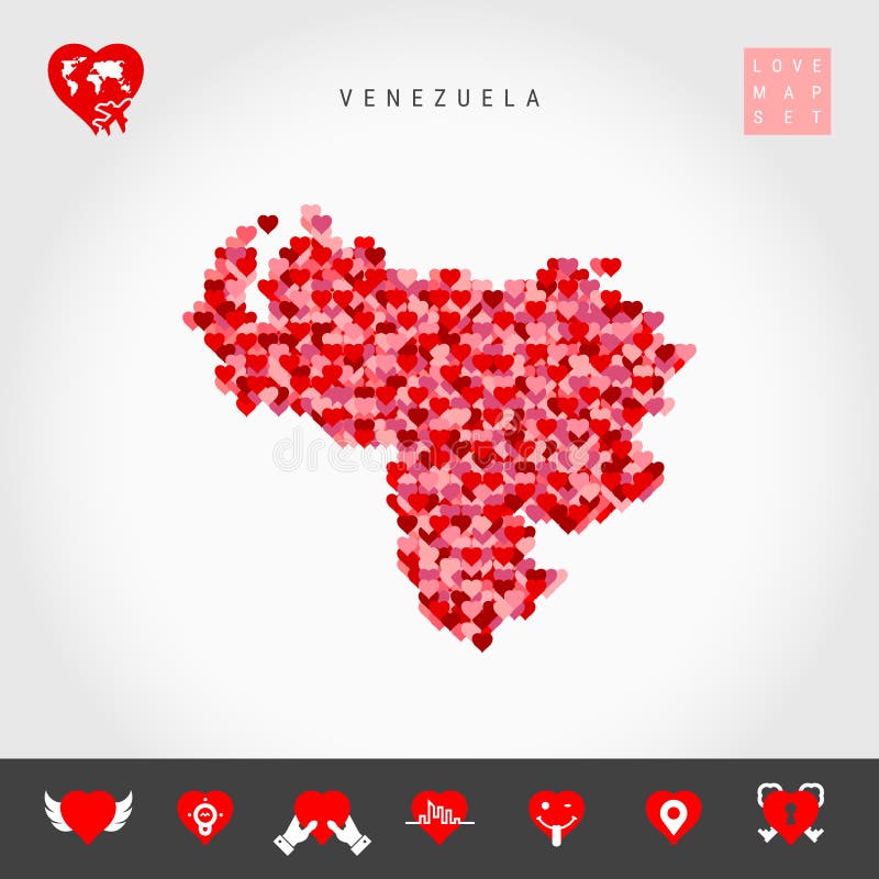 Red Hearts Pattern Vector Map of Venezuela. Love Icon Set Stock Vector ...
