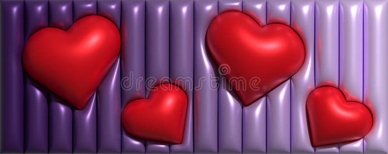 Red Hearts on a Purple Background of Inflated Stripes, 3D Rendering ...