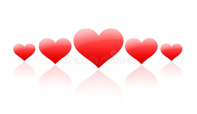 Red hearts in a row stock illustration. Illustration of isolated - 5409160