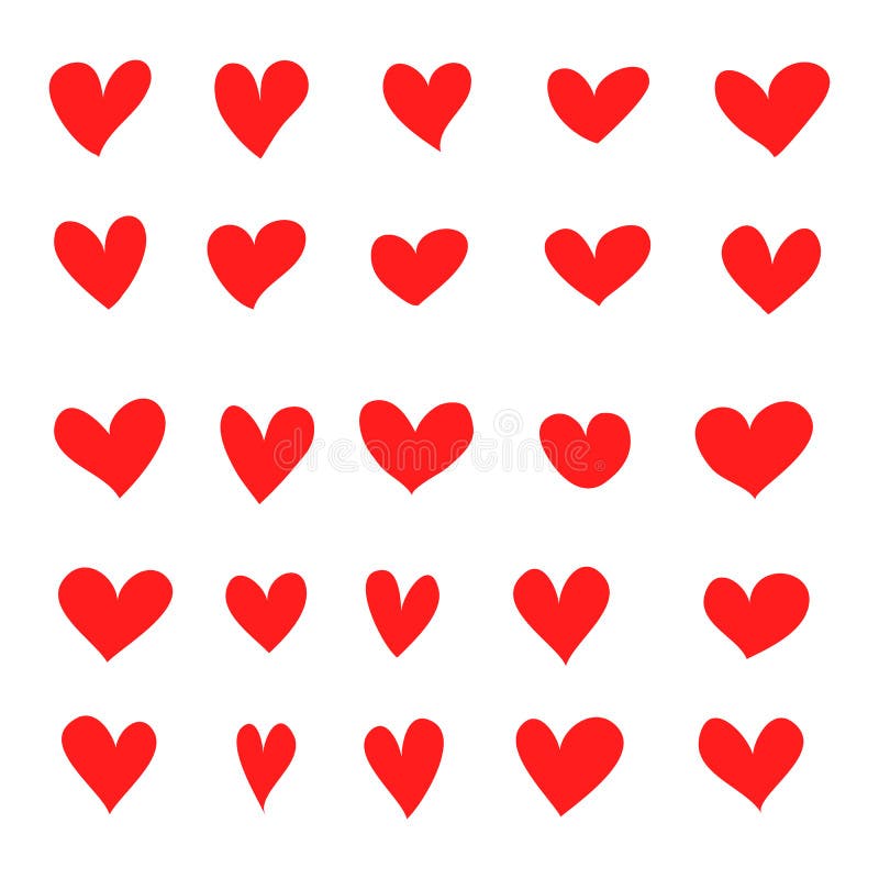 Red Hearts Set. Valentine`s Day Hand Draw Hearts, Love Stock Vector ...