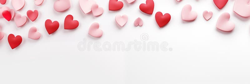 Red Hearts on White Background Banner. Valentine S Day. Panoramic Web ...