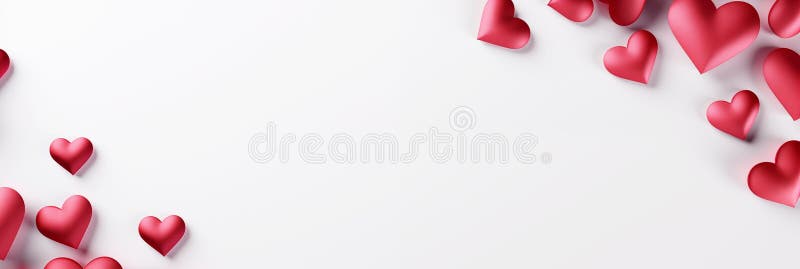 Red Hearts on White Background Banner. Valentine S Day. Panoramic Web ...