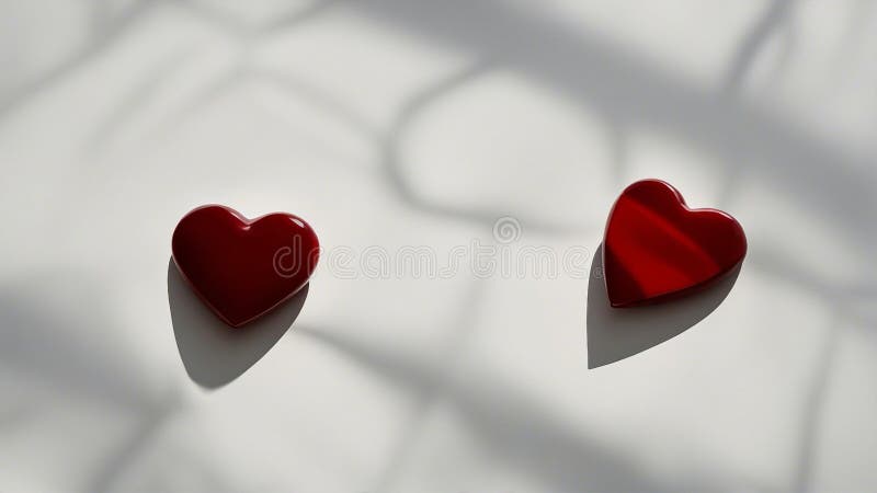 Red Hearts on a White Background a Red Stone Heart with a Shadow on it ...