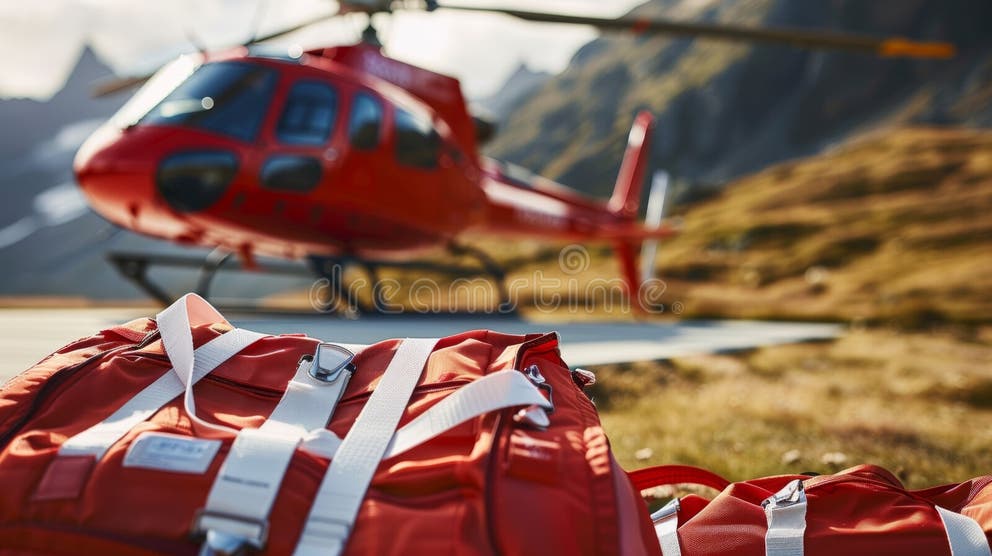 The Red Helicopter and Backpack. AI Generated Stock Image - Image of ...