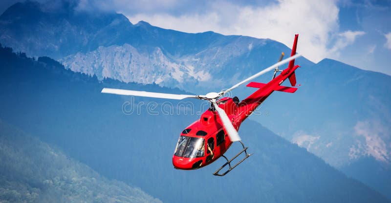 Red helicopter in fly stock photo. Image of travel, extreme - 172250462