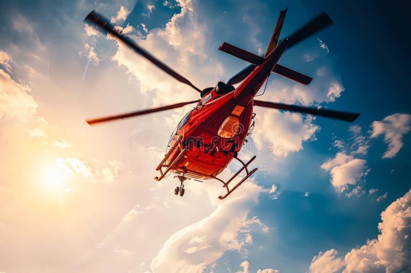 Red Helicopter is Flying in the Sky. Stock Image - Image of danger ...