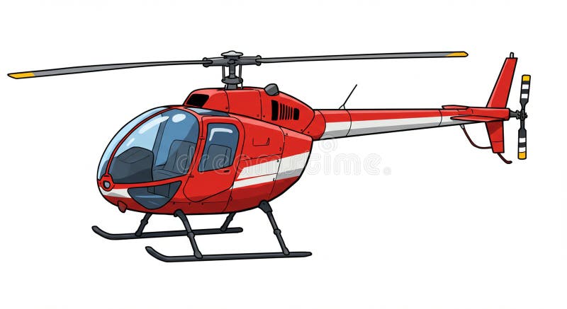 Red Helicopter Illustration with a Streamlined Design. Features Include ...