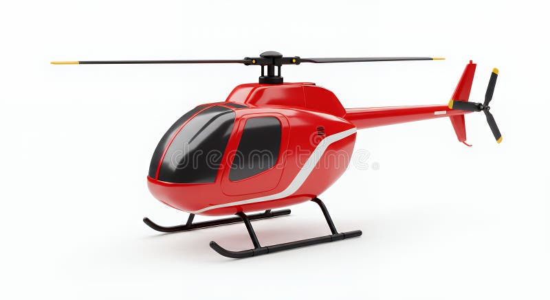 Red Helicopter Isolated on White Background Ready for Flight ...
