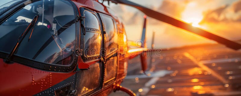 Red Helicopter Reflecting Sunlight on Its Metallic Surface. Stock Photo ...